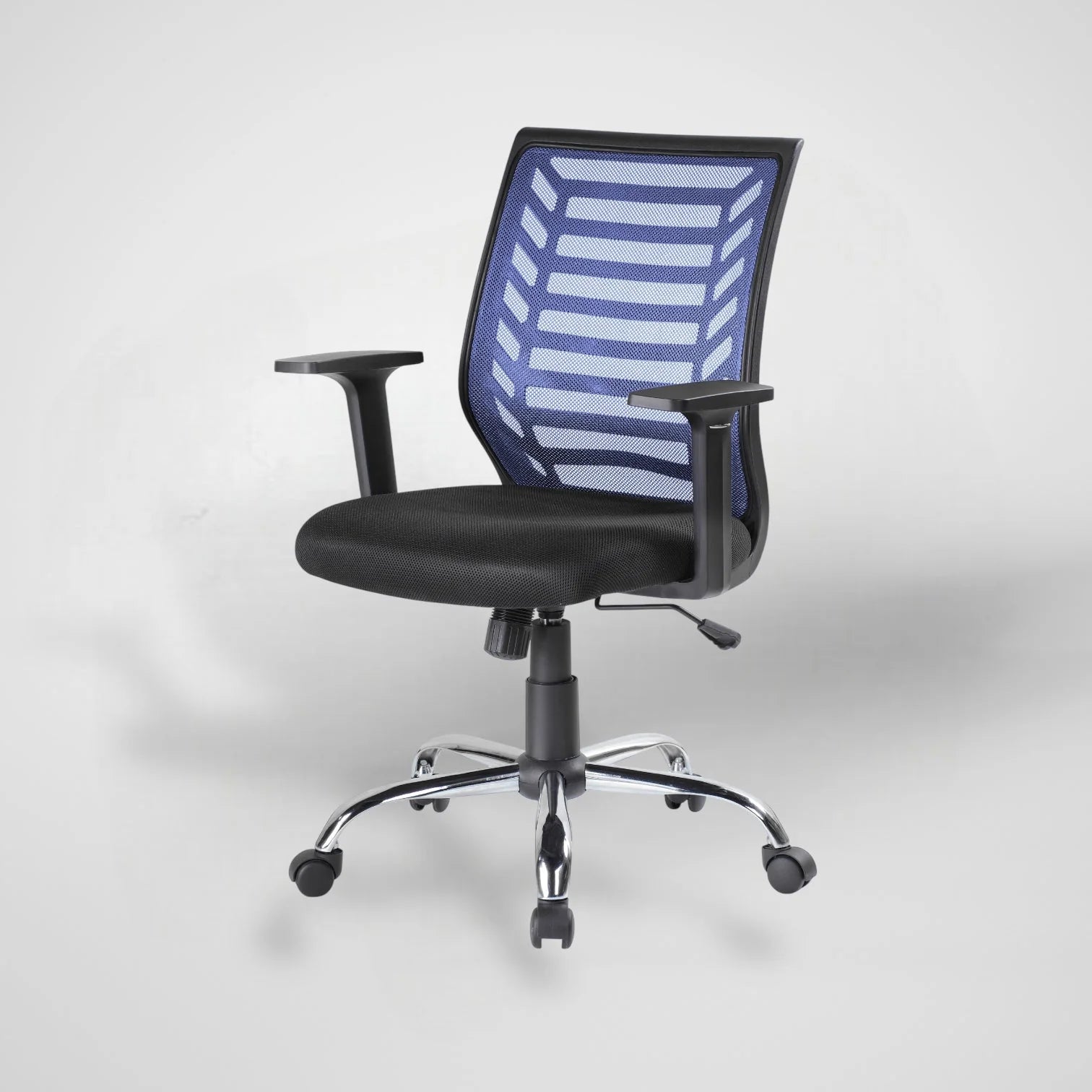 Silla SIT Ejecutiva, tejido de malla negro y azul, Base Cromada, Color