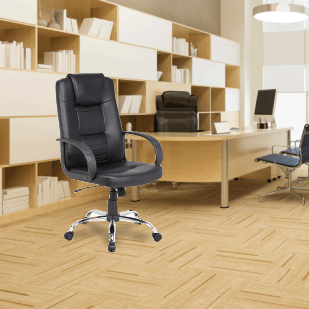 SILLA EJECUTIVA SIT, RESPALDAR ALTO, PIEL SINTETICA, 250 LBS, BASE CRO – Skytek Honduras